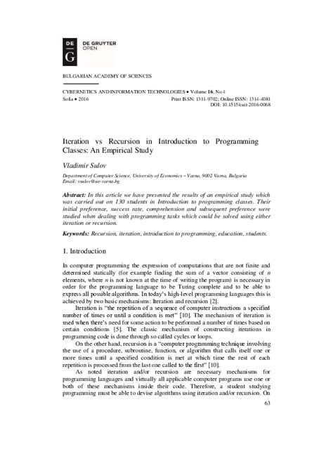 Pdf Iteration Vs Recursion In Introduction To Programming Classes An