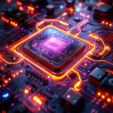 Glowing Circuit Board With A Central Processor Stock Illustration Illustration Of Central