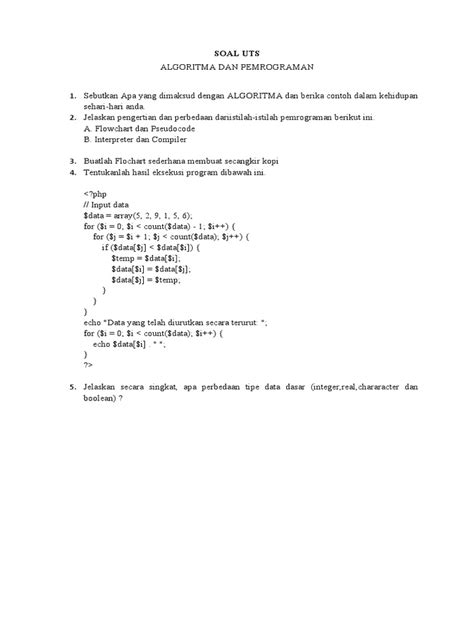 Soal Uts Algoritma Dan Pemrograman Pdf