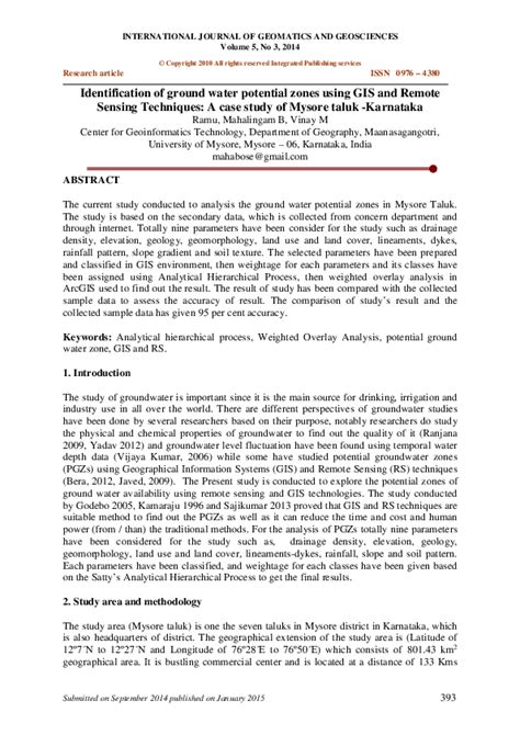 Pdf Mapping Groundwater Potential In Mysore Taluk