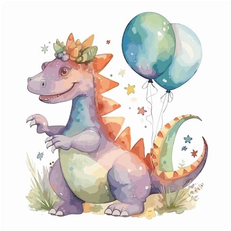 Lindo Adorável Dinossauro De Desenho Animado Em Estilo Aquarela Dino