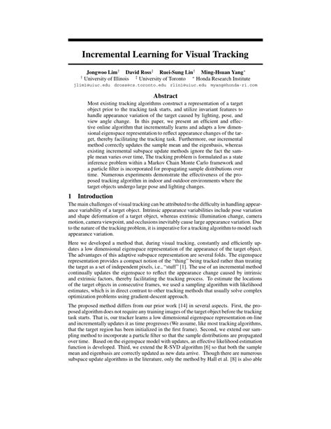 Pdf Incremental Learning For Visual Tracking