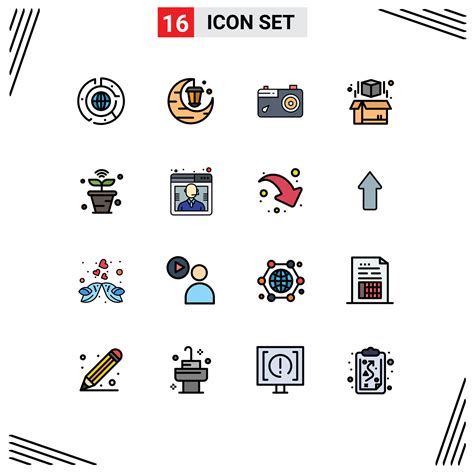 Group Of 16 Flat Color Filled Lines Signs And Symbols For Iot Printing