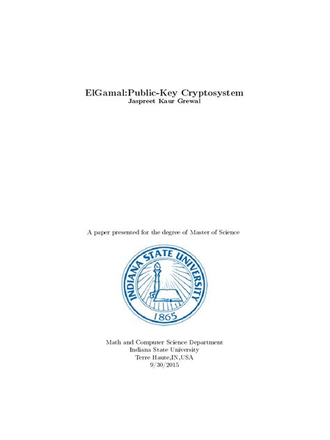 Elgamalpublic Key Cryptosystem Jaspreet Kaur Grewal Pdf