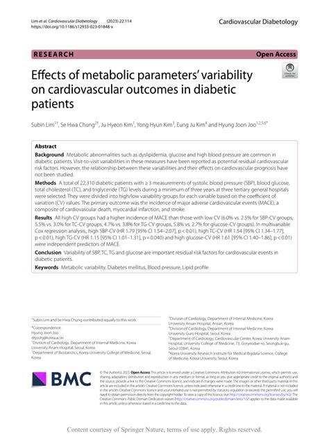 Pdf Effects Of Metabolic Parameters Variability On Cardiovascular