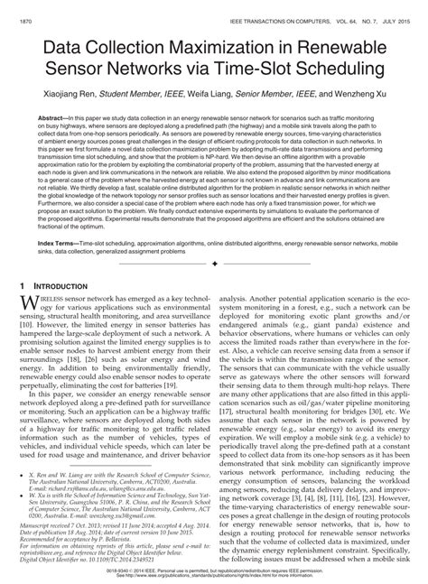 Pdf Data Collection Maximization In Renewable Sensor Networks Via Time Slot Scheduling