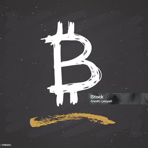 Bitcoin 기호 아이콘 레터링 그런 지 붓글씨 기호 브러시 칠판 배경 그림을 벡터 개념 기호에 대한 스톡 벡터 아트 및 기타