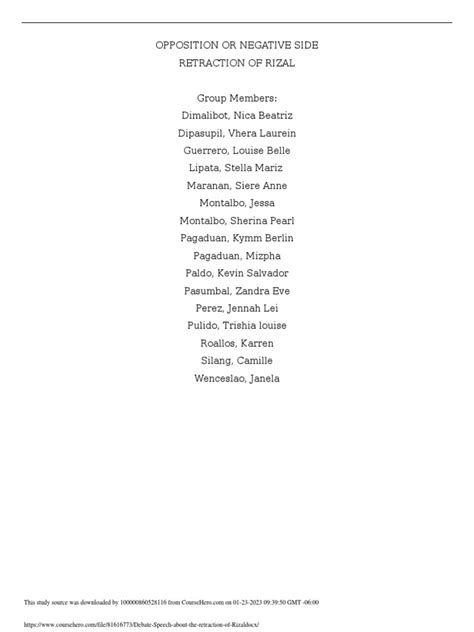 Debate Speech About The Retraction Of Rizal Pdf