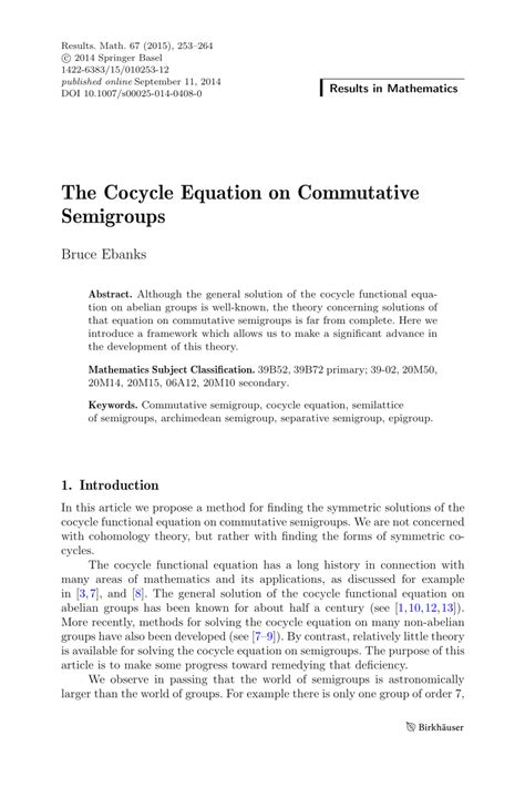 Pdf The Cocycle Equation On Commutative Semigroups
