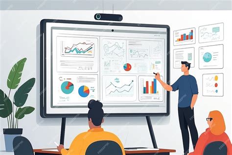 Digital Brainstorming Hub Flat Vector Illustration Of Interactive Whiteboard Collaboration