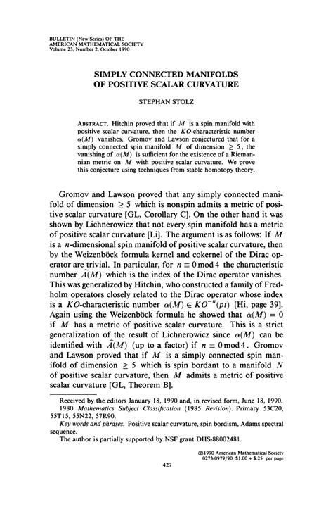 Pdf Simply Connected Manifolds Of Positive Scalar Curvature