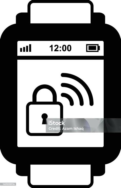 스마트 워치 잠금 메커니즘 벡터 아이콘 디자인 웨어러블 기술 기호 개인 사물 인터넷 기호 기술 토그 스톡 일러스트레이션 Rfid 도어 잠금 장치 용 스마트 팔찌 팔찌 개념