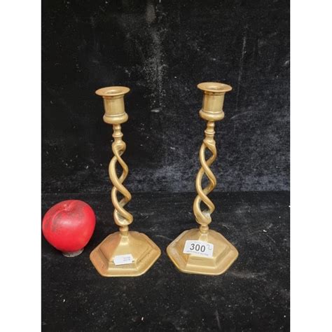 A Neatly Sized Barley Twist Brass Candle Holders