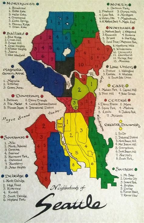 Seattle Neighborhoods Map Etsy Canada