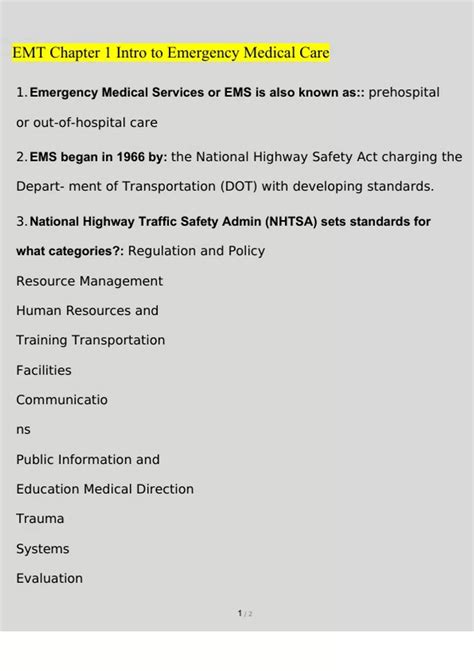 EMT Chapter 1 Intro To Emergency Medical Care Exam Questions And Answers 2022 2023 Verified