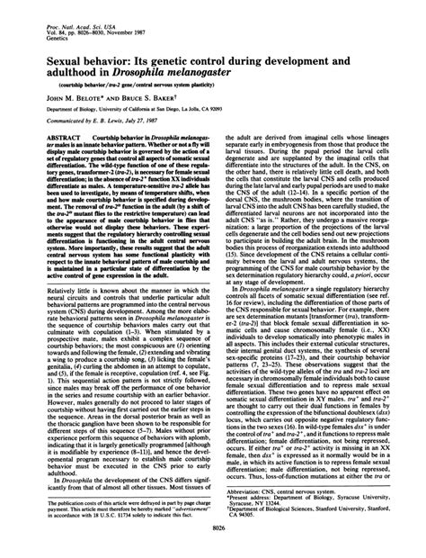 Pdf Sexual Behavior Its Genetic Control During Development And