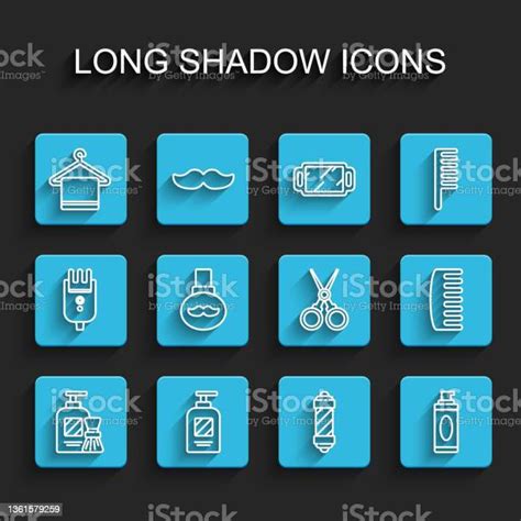 세트 라인 면도 젤 폼과 브러시 샴푸 병 옷걸이에 수건 클래식 이발소 기둥 수염 콧수염 케어 오일 병 헤어 브러시와 가위 미용사 아이콘 벡터 가위에 대한 스톡 벡터 아트 및