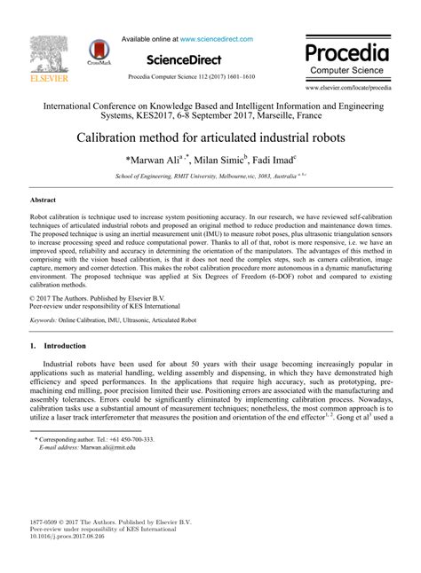 Pdf Calibration Method For Articulated Industrial Robots