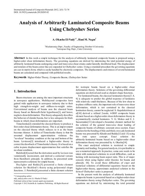 Pdf Analysis Of Arbitrarily Laminated Composite Beams Using Chebyshev Series