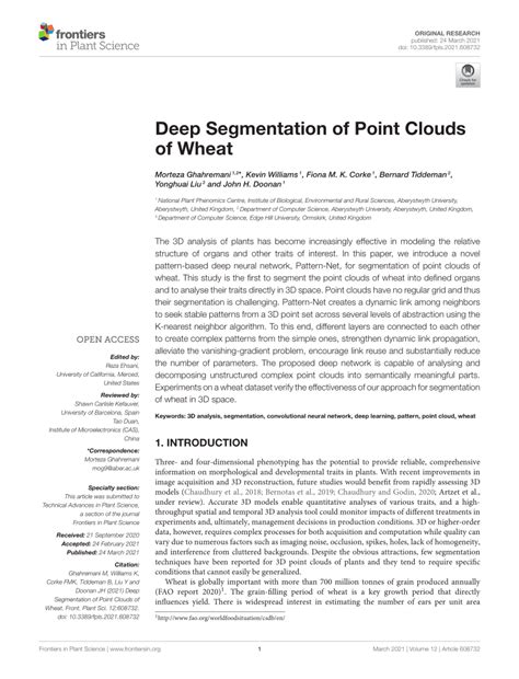 Pdf Deep Segmentation Of Point Clouds Of Wheat