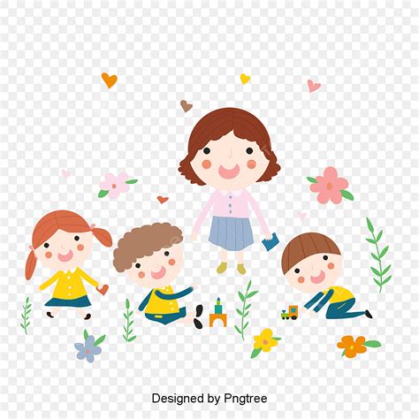 자유형 만화 일러스트 학생 놀이 원 학생 클립 아트 이모 선생님 Png 일러스트 및 Psd 이미지 무료 다운로드 Pngtree