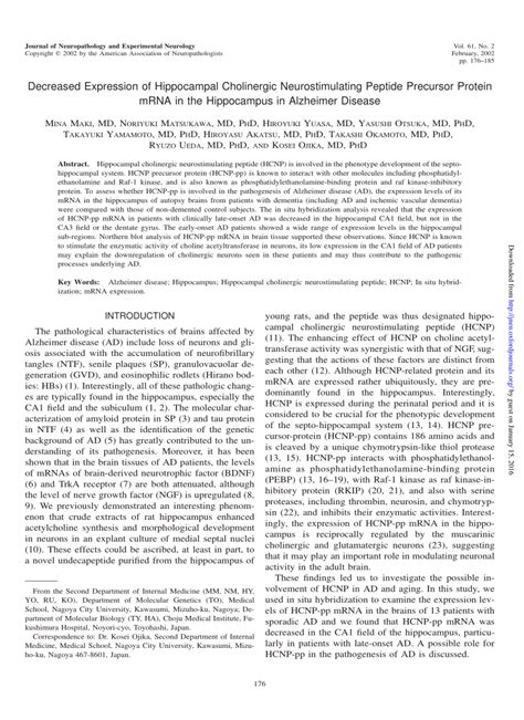 Pdf Decreased Expression Of Hippocampal Cholinergic Neurostimulating Peptide Precursor Protein