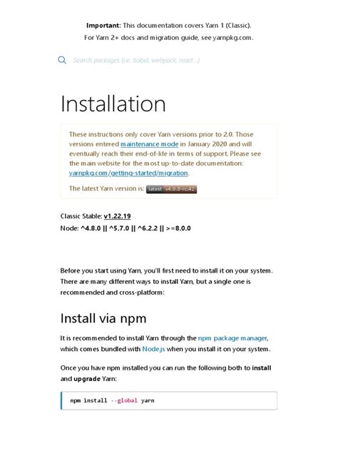Installation Yarn Pdf