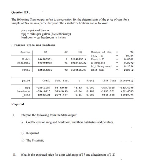 Solved Question B3the Following Stata Output Refers To A