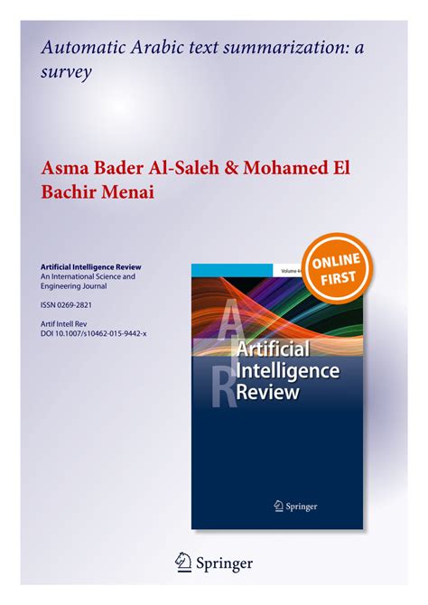 Pdf Automatic Arabic Text Summarization A Survey