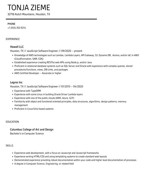 Javascript Software Engineer Resume Samples Velvet Jobs