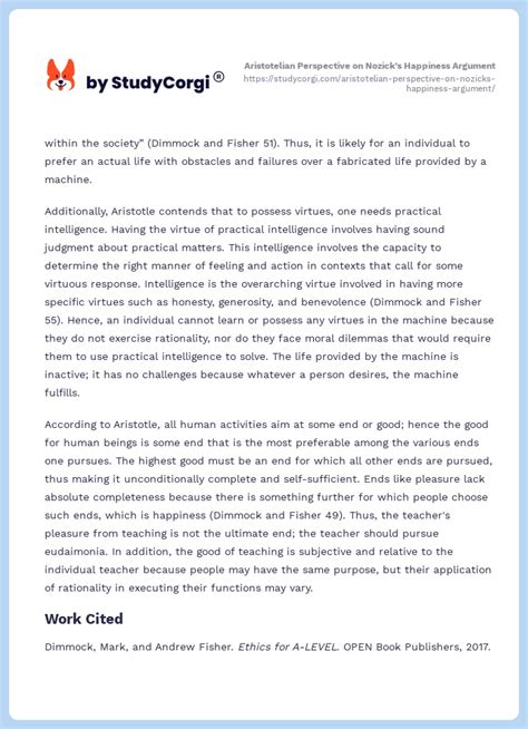 Aristotelian Perspective On Nozicks Happiness Argument Free Essay