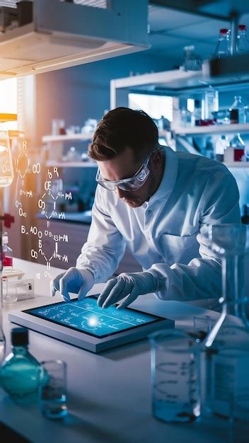Chemist Using Touchpad Premium Ai Generated Image
