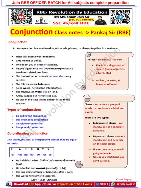 Conjunction Class Notes Rbe Compressed Pdf Verb Subject Grammar