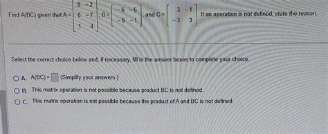 Solved Find A BC Given That A B Chegg Com