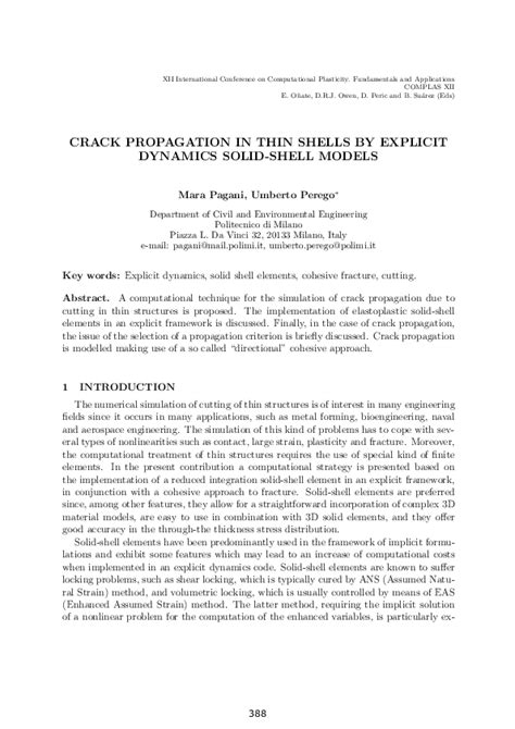 Pdf Crack Propagation In Thin Shells By Explicit Dynamics Solid Shell Models Umberto Perego