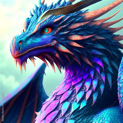 Close Up Dragon Face Realistic Digital Art Rainbow Dragon Fantasy