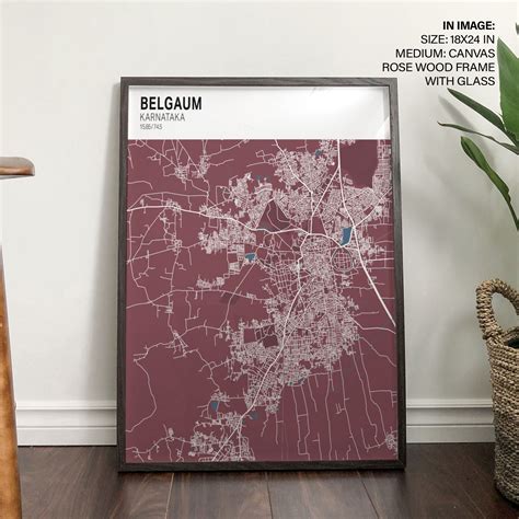 Strip Above Poster Red Map Of Belgaum Wall Art Hanging Wall Decor