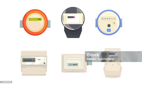 공공 시설 벡터 세트의 공급 및 사용을 측정하기위한 전력 가스 물 미터 개념에 대한 스톡 벡터 아트 및 기타 이미지 개념 건축물 경제 Istock