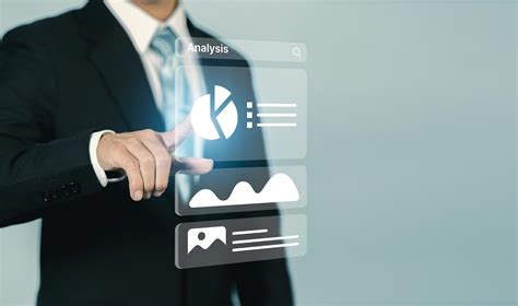 Businessman Finger Touch Virtual Screen With Stock Market Analysis Financial Data Analytic