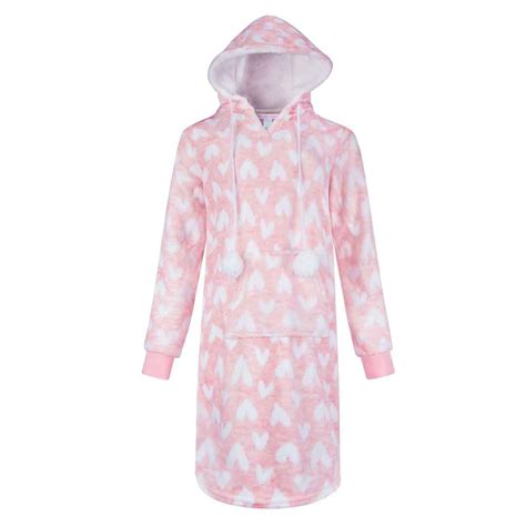 Hoodie Fleece Pajama Sleepshirt Nightgown With Pom Poms René Rofé