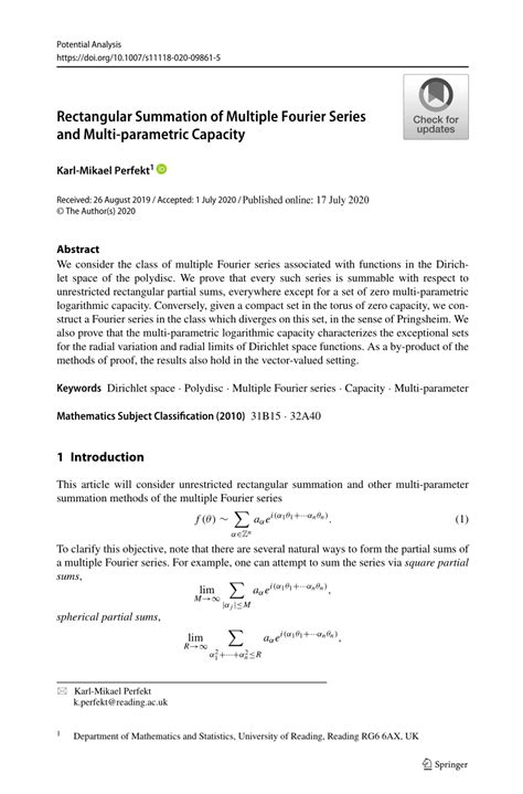 Pdf Rectangular Summation Of Multiple Fourier Series And Multi