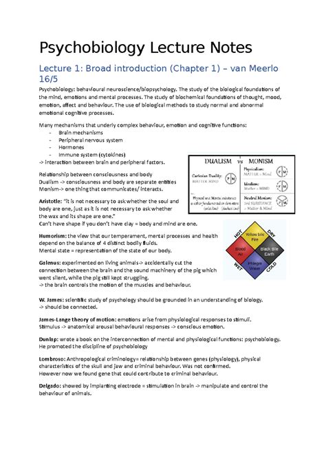 Psychobiology Lecture Notes Psychobiology Lecture Notes Lecture 1