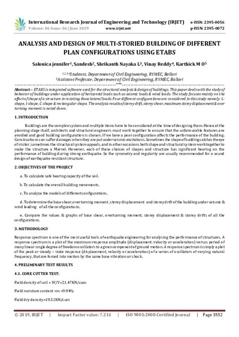 Pdf Irjet Analysis And Design Of Multi Storied Building Of Different Plan Configurations