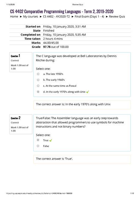 Solution Cs 4402 Comparative Programming Languages Final Exam Review