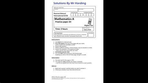 Edexcel Igcse Mathematics A Practice Paper 2h Solutions By Mr Harding Youtube