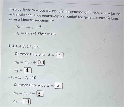 Solved Instructions Now You Try Identify The Common Difference And Write The Arithmetic