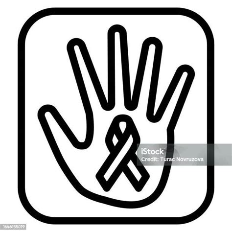 손 라인 아이콘에 인식 리본 암 인식 개념 흰색 배경에 보조 표지판을 멈추고 Lgbt 리본 손바닥 아이콘은 개요 스타일 모바일 개념 웹 디자인입니다 벡터 그래픽 0명에 대한