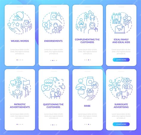 Premium Vector Digital Advertising Strategies Blue Gradient Onboarding Mobile App Screen Set