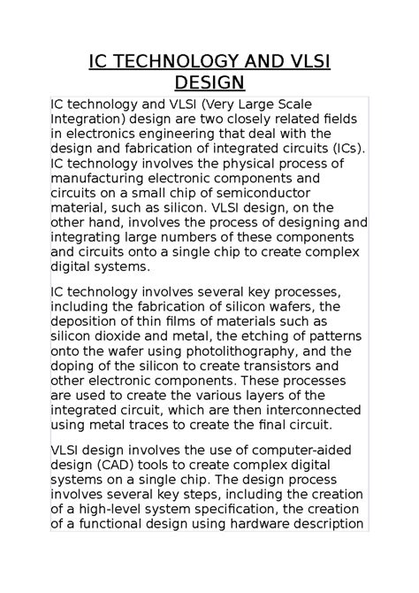 IC Technology AND VLSI Design IC TECHNOLOGY AND VLSI DESIGN IC Technology And VLSI Very Large
