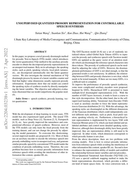 Pdf Unsupervised Quantized Prosody Representation For Controllable